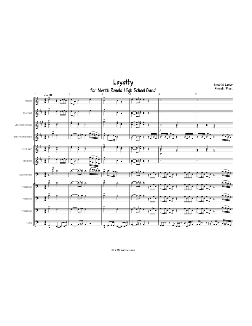 Loyalty – Kendrick Lamar Sheet music for Trombone, Euphonium, Tuba ...
