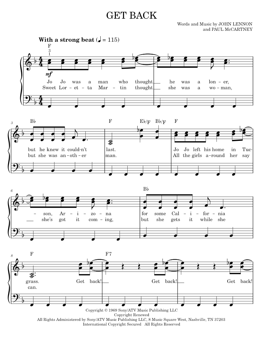 get back Sheet music for Piano by The Beatles Official | MuseScore.com