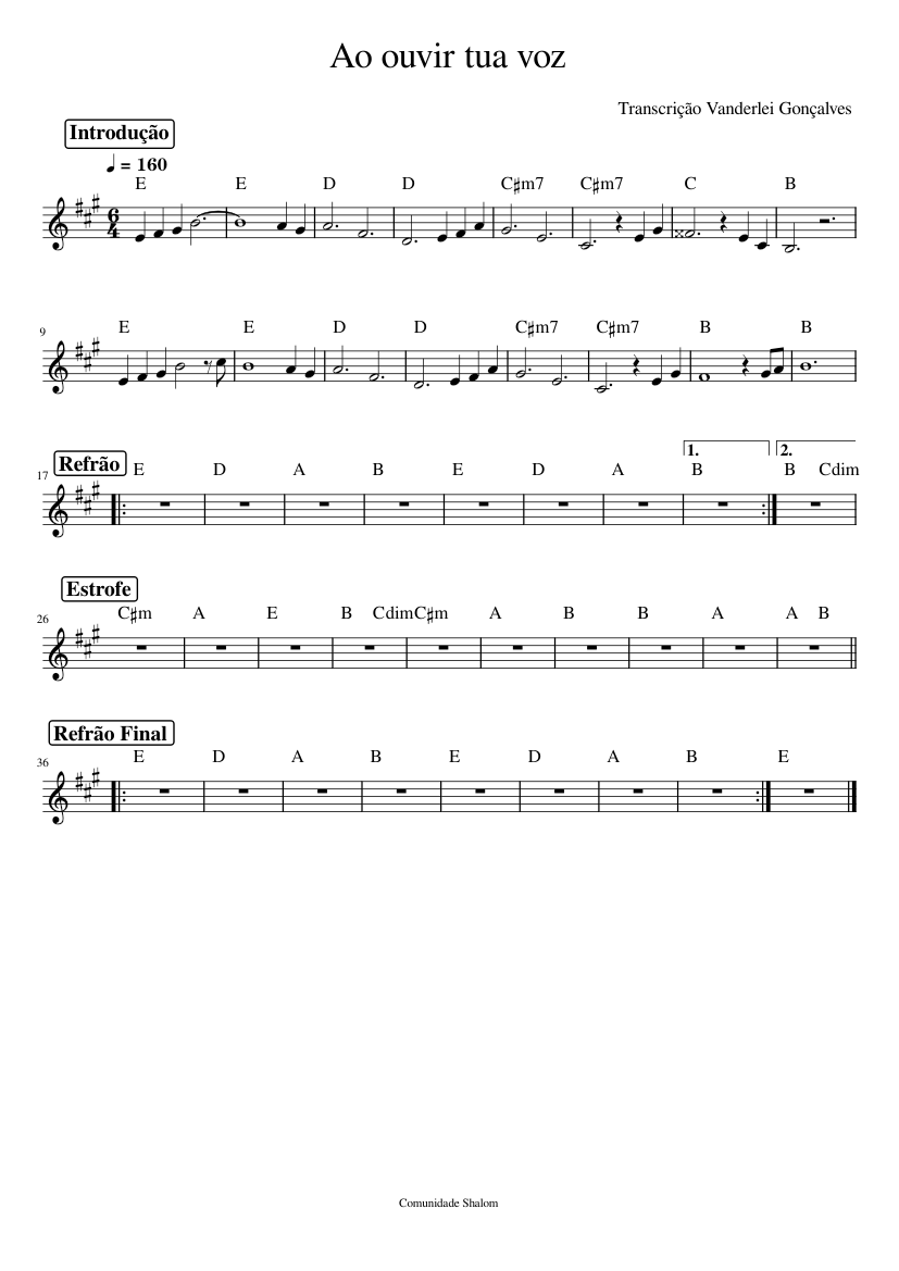 Ao Ouvir Tua Voz – Comunidade Católica Shalom - Partitura e Cifra Sheet ...