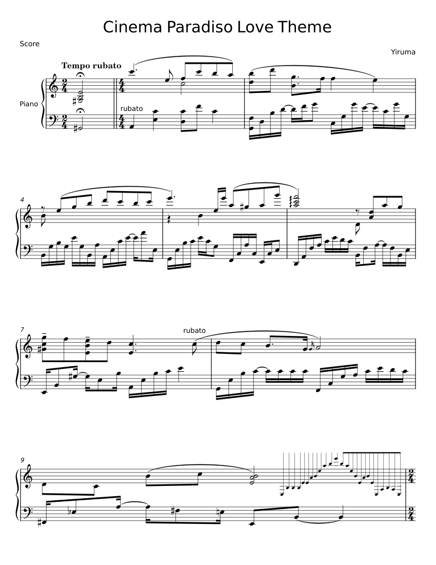 Cinema Paradiso Love - Yiruma Sheet music for Piano (Solo) | Musescore.com