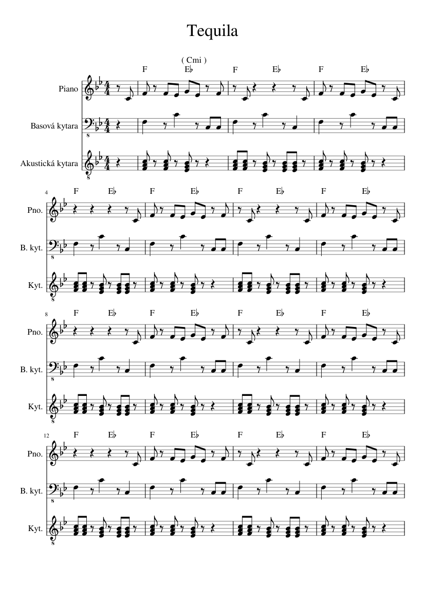 Tequila Sheet music for Piano, Guitar, Bass guitar (Mixed Trio ...