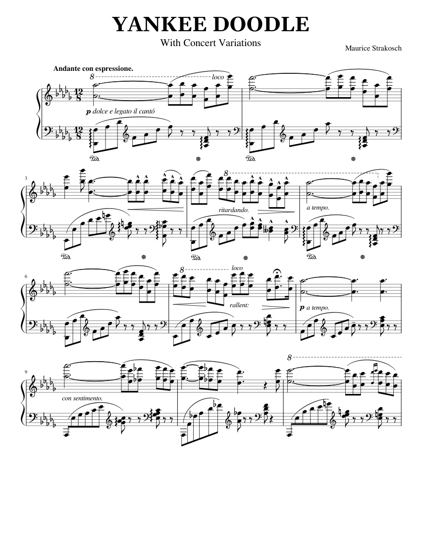 Concert Variations on theme of Yankee Doodle - M. Strakosch Sheet music ...
