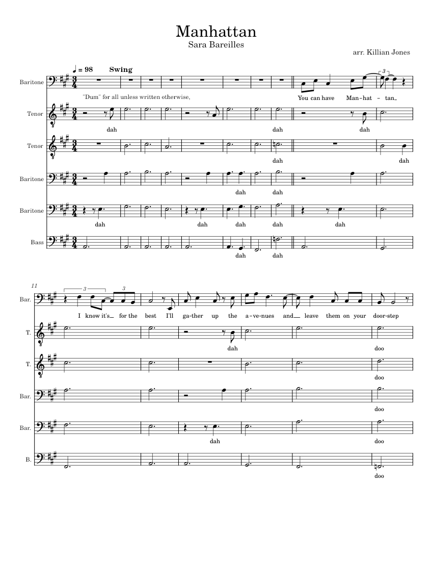 Manhattan Sheet music for Tenor, Bass voice, Baritone (Choral ...