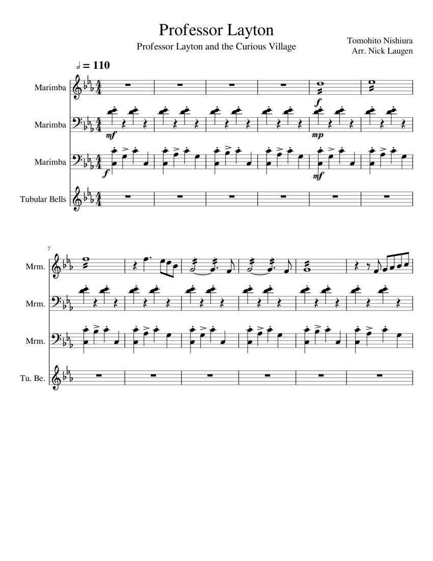 Professor Layton's Theme Sheet music for Marimba, Tubular bells ...