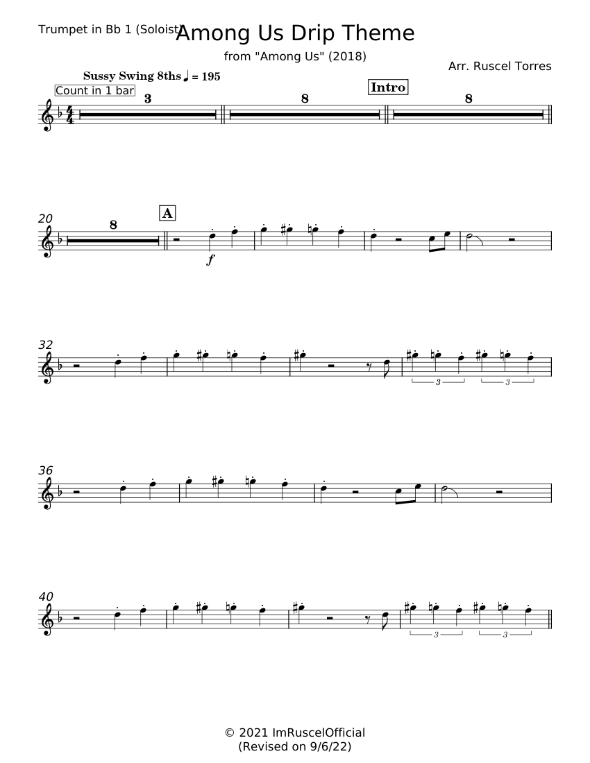 Among Us Drip Theme - Ruscel Torres Sheet Music for Trumpet in b-flat ...