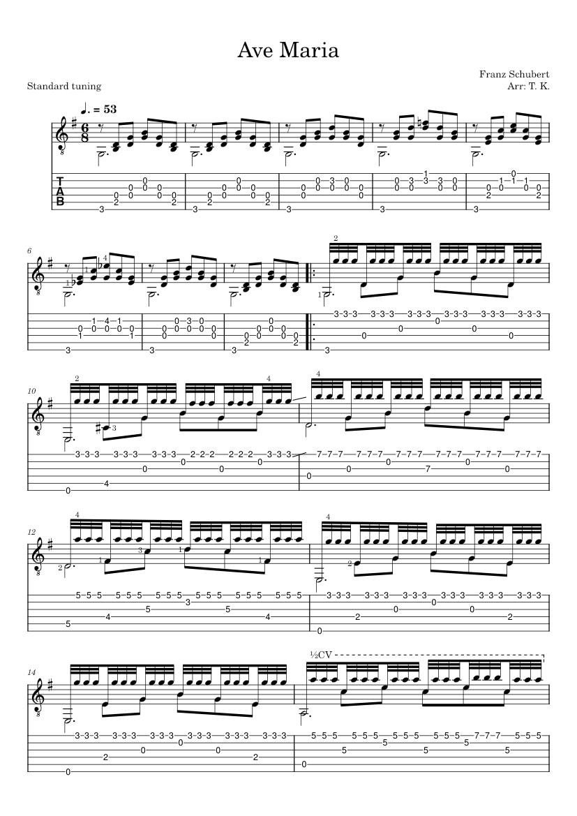 Ave Maria - Franz Schubert (tremolo) Sheet Music and Tab for Guitar ...