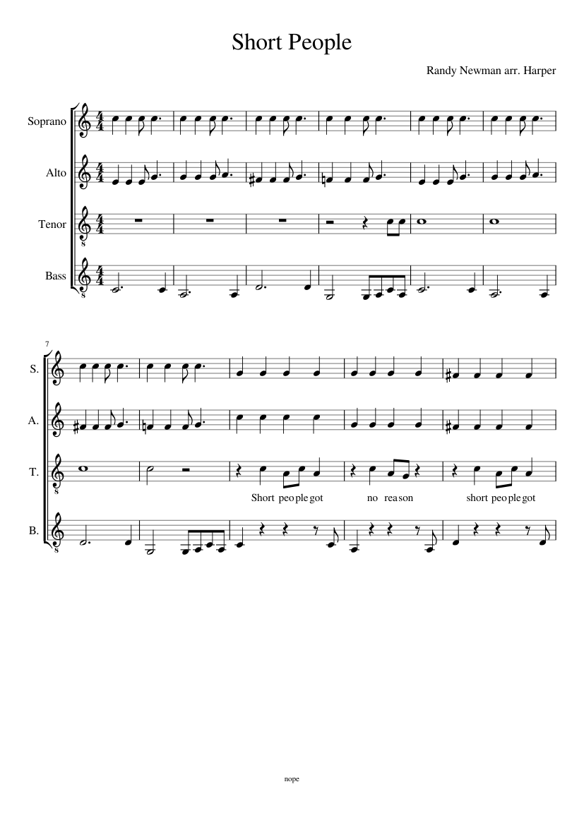 Short People (all violin clef) - Randy Newman Sheet music for Soprano ...