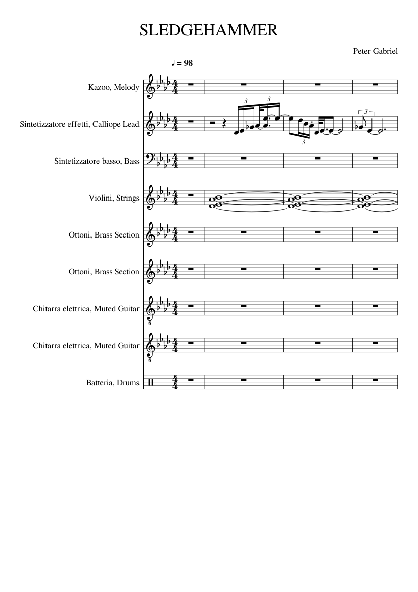 Peter Gabriel Sledghammer Sheet Music for Kazoo, Guitar, Bass guitar ...