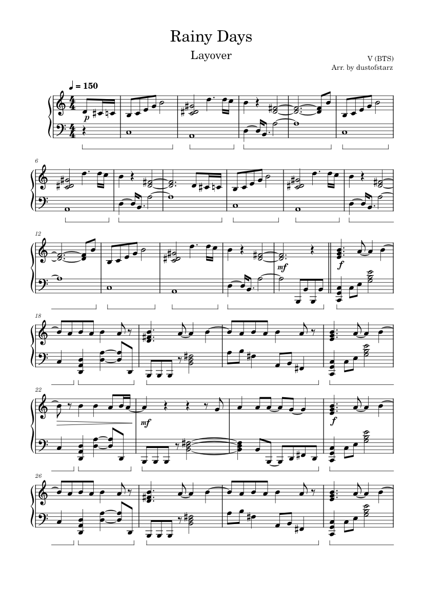 Rainy Days – BTS V Sheet Music for Piano (Solo) | MuseScore.com