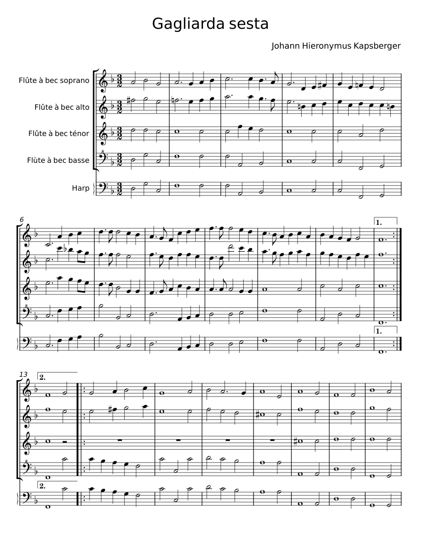 Gagliarda sesta - Johann Hieronymus Kapsberger Sheet music for Harp ...