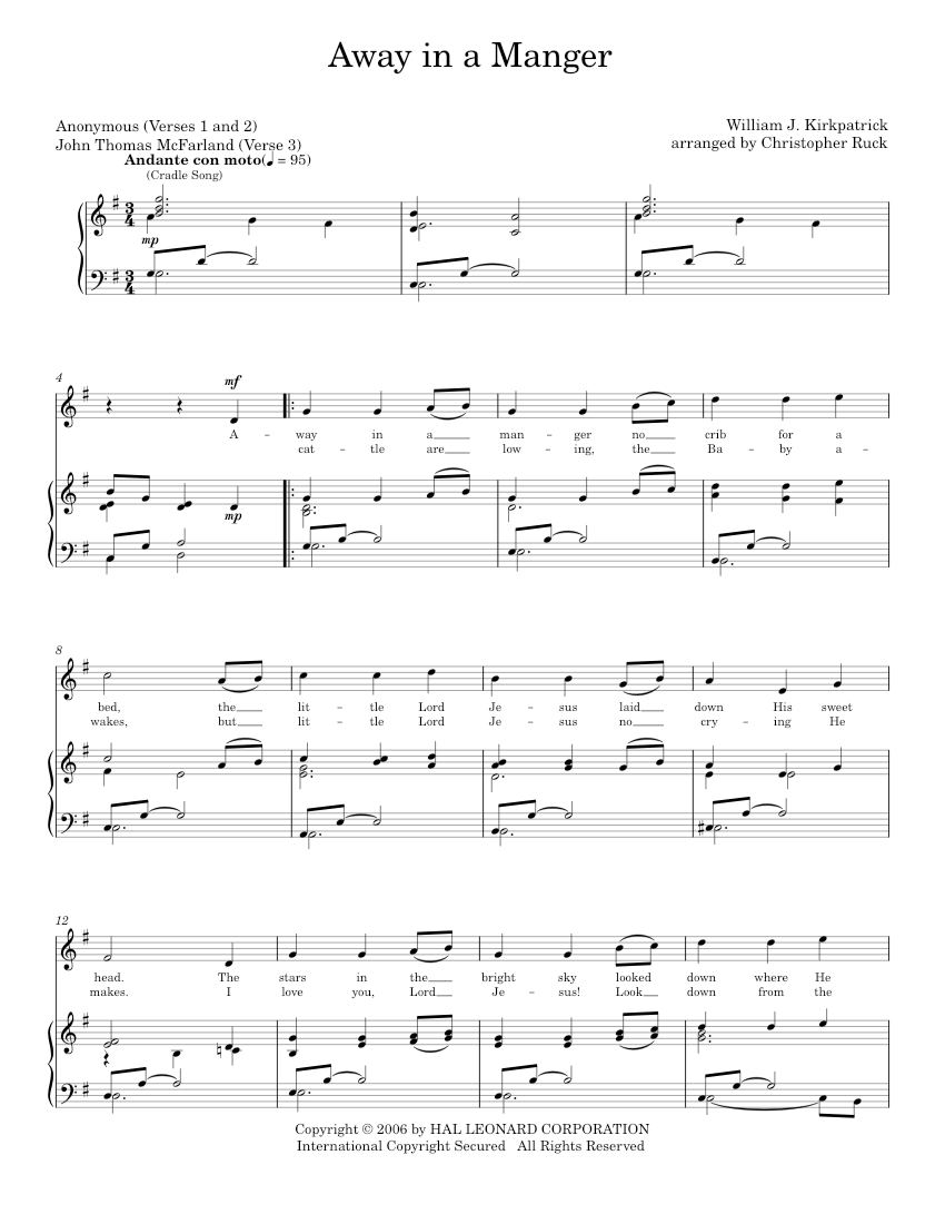 Play Official version of Away in a manger sheet music by Misc Christmas ...