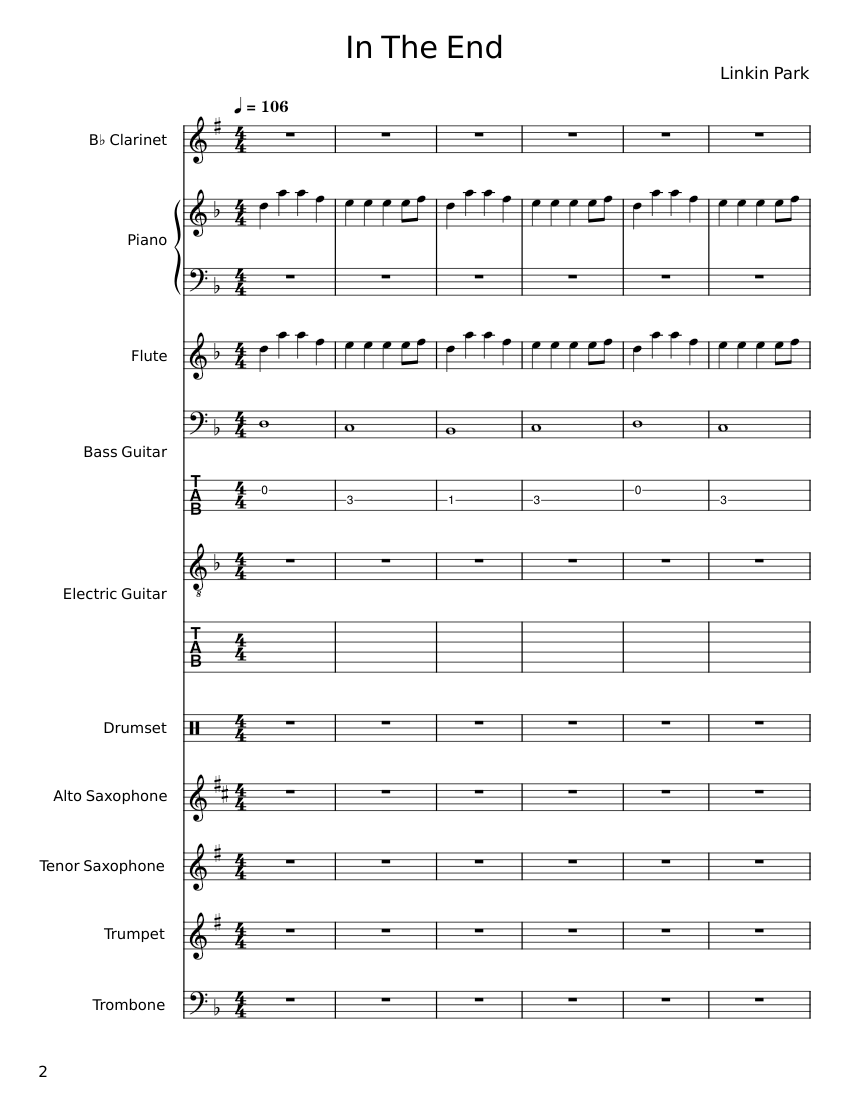 In the end - Linkin Park Sheet music for Piano, Trombone, Flute ...