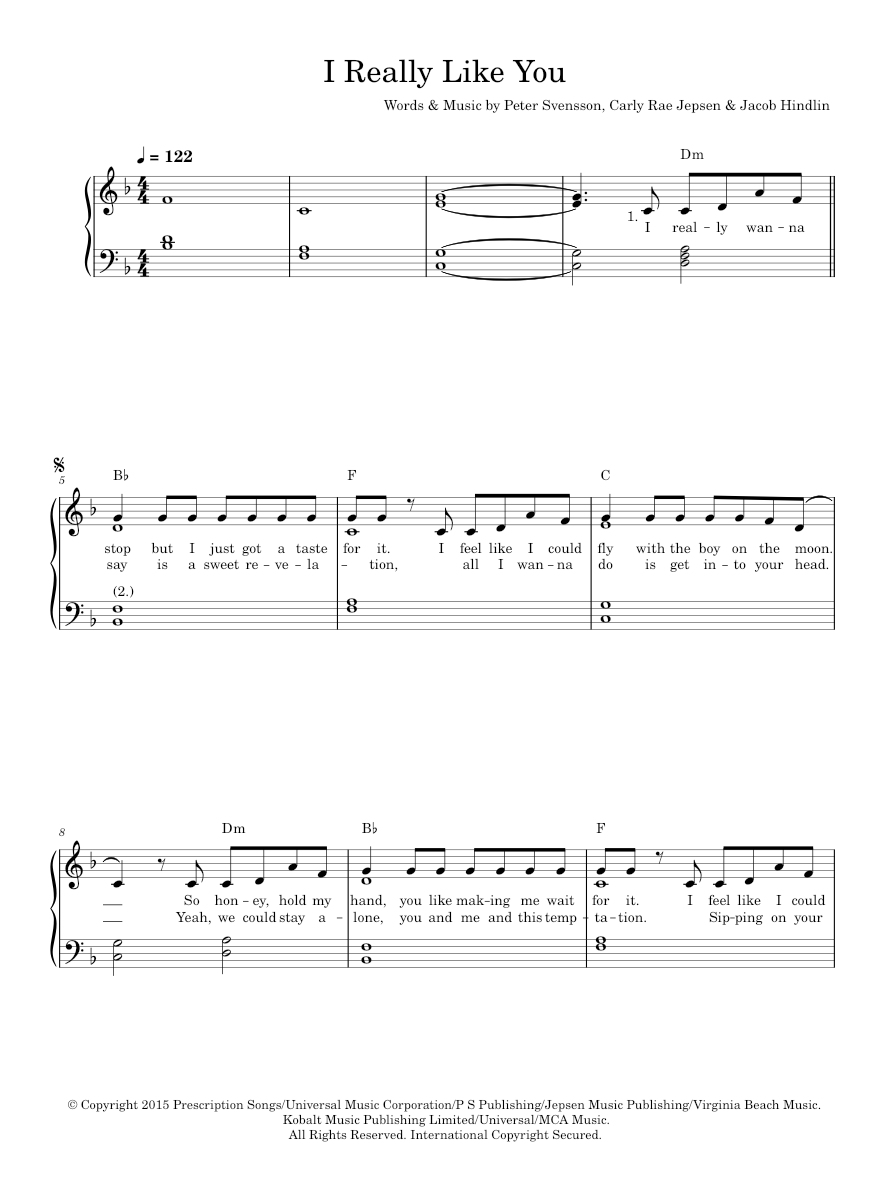 Play Official version of I really like you Sheet Music by Carly Rae ...