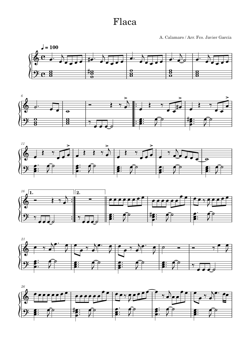Flaca – Andrés Calamaro Flaca (Piano easy) Sheet Music for Piano (Solo ...