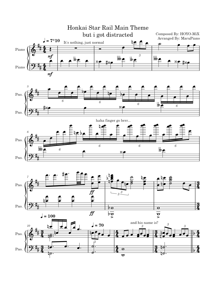 Honkai Star Rail Main Theme but i got distracted Sheet Music for Piano ...