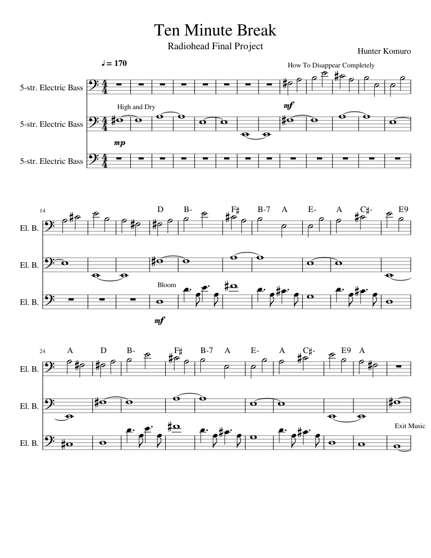 Ten Minute Break Sheet music for Bass guitar (String Trio) | Musescore.com
