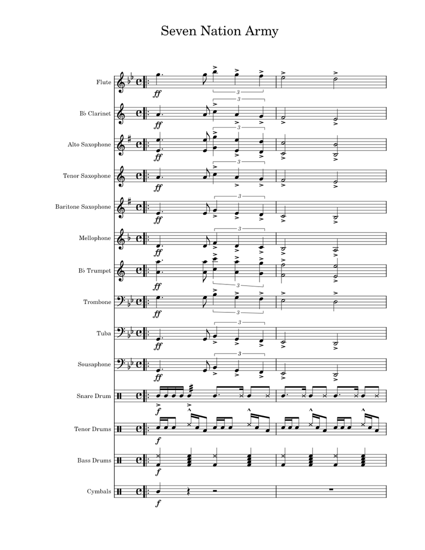 Seven Nation Army Sheet music for Trombone, Tuba, Mellophone, Flute ...