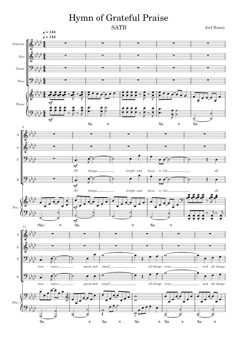 Hymn of Grateful Praise – SATB Sheet Music for Piano, Bass guitar (SATB ...