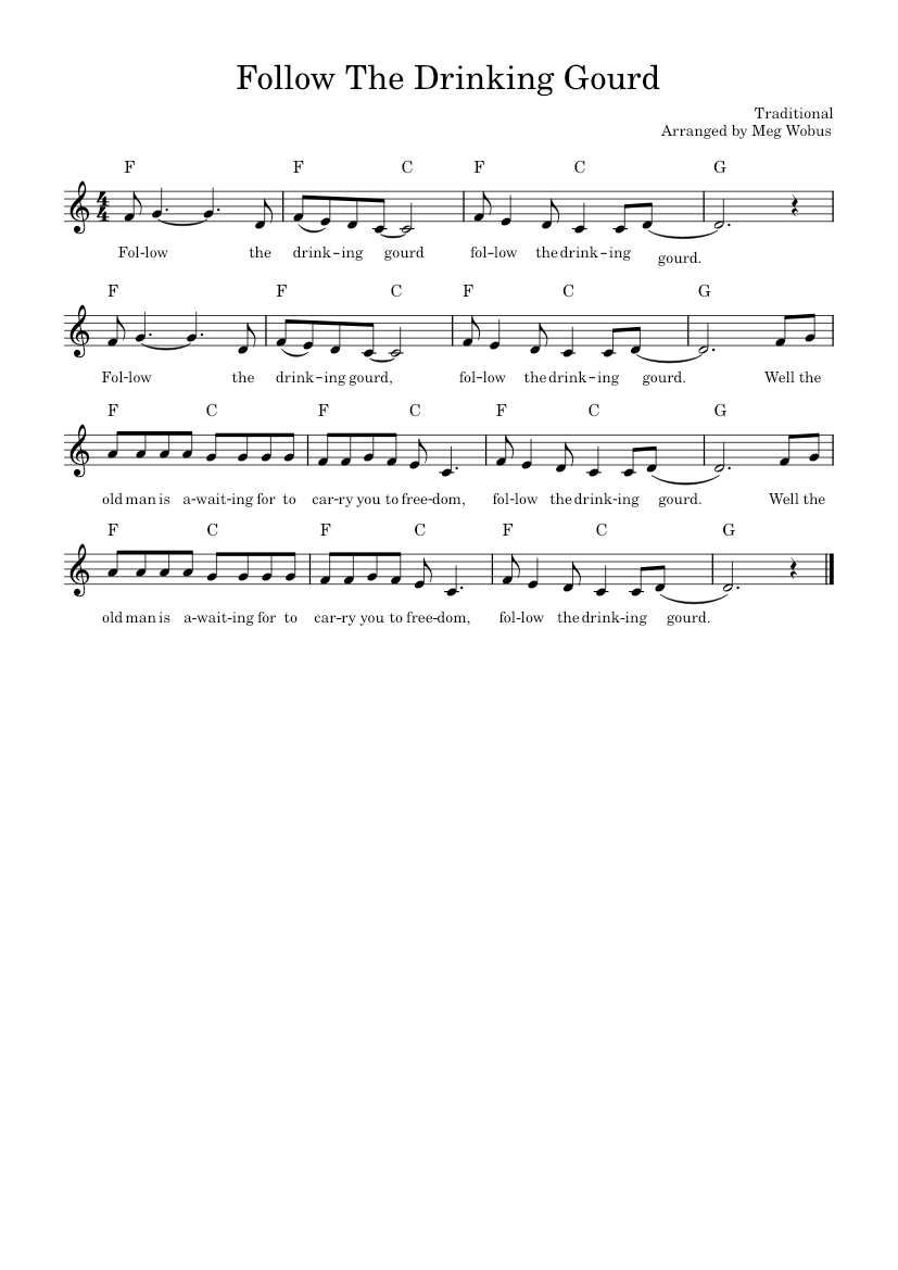 Follow the Drinking Gourd – Traditional Follow the Drinking Gourd Sheet ...