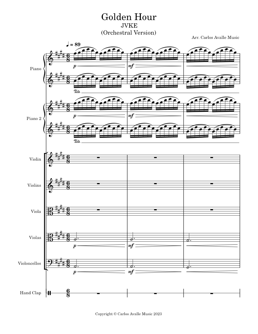 Golden Hour – JVKE (Orchestral Version) Sheet Music for Piano, Violin ...