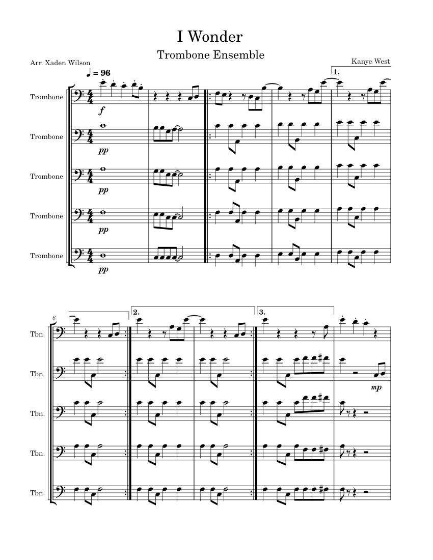I Wonder - Kanye West | V1.0 Sheet music for Trombone (Brass Quintet ...