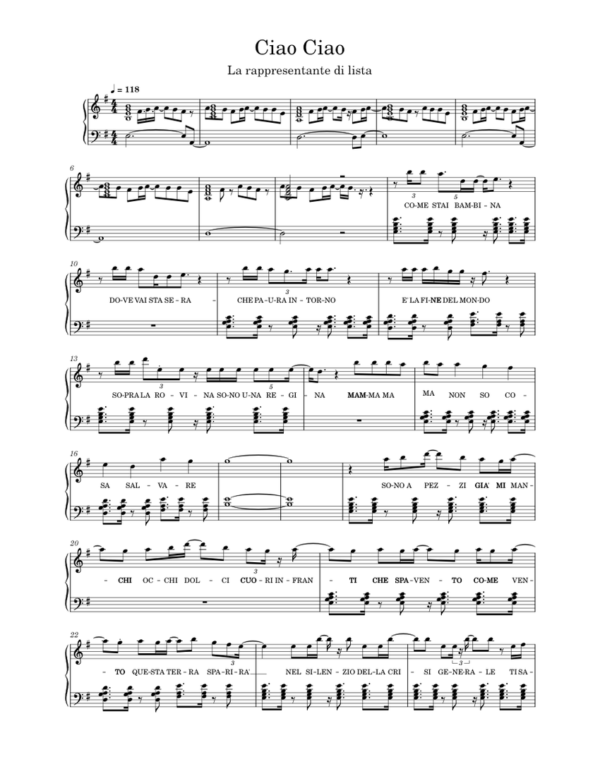 Ciao Ciao Sheet music for Piano (Solo) | Musescore.com