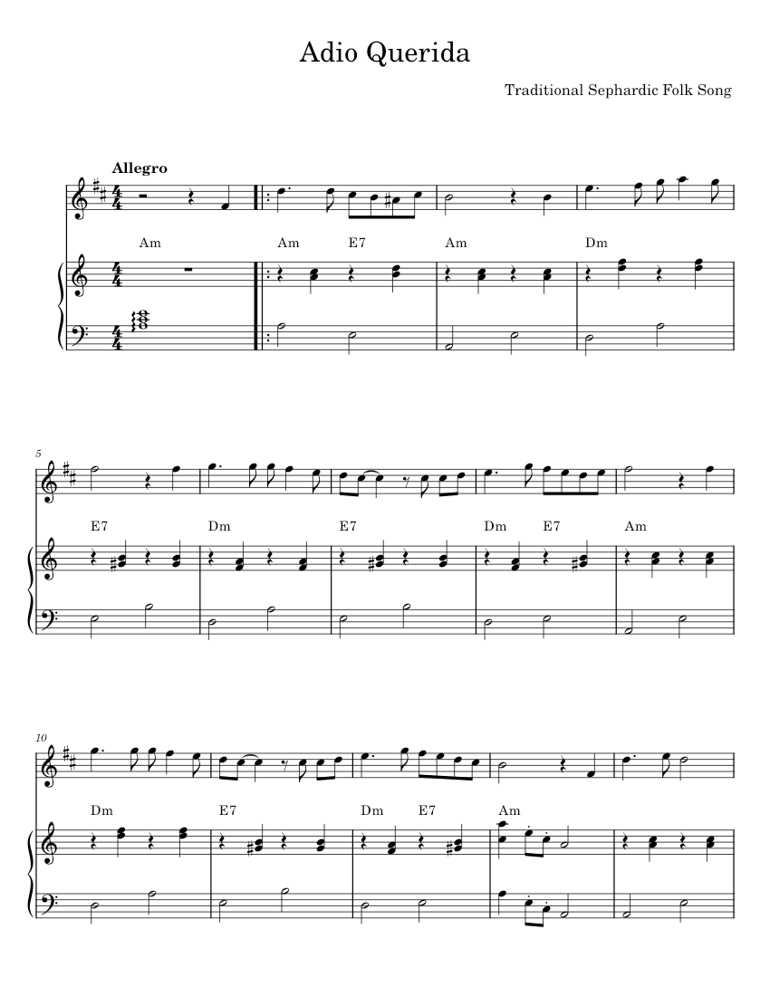 Adio Querida Sheet music for Piano, Synthesizer (Mixed Duet) | Musescore.com