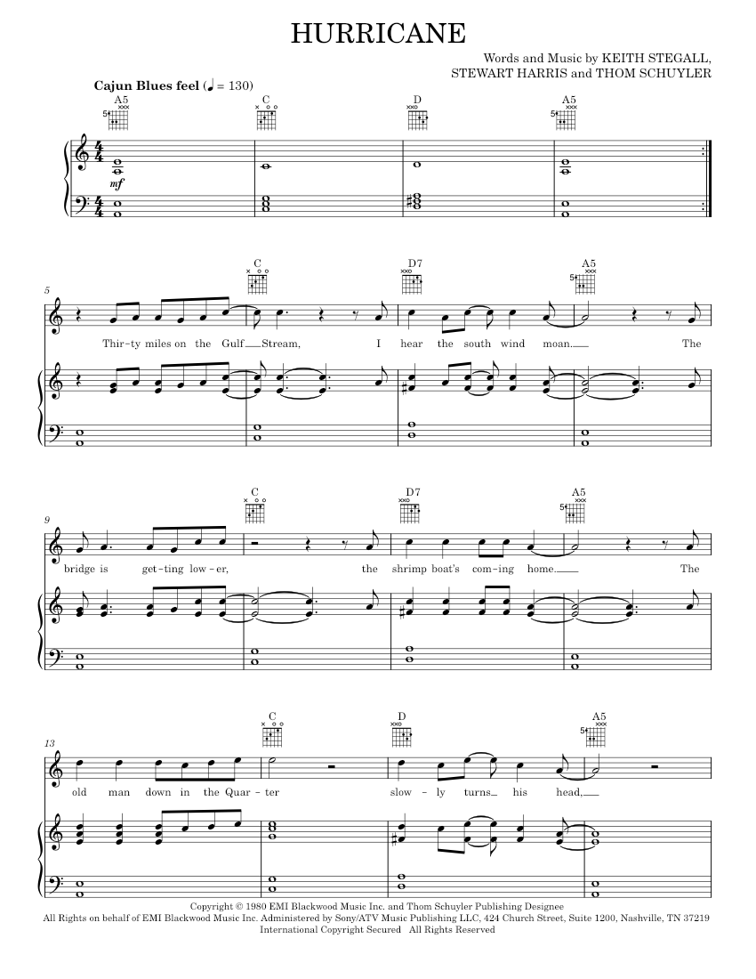 Play Official version of Hurricane Sheet Music by The Band of Heathens ...