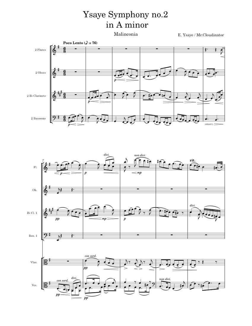 Ysaye Symphony no.2 in A minor, 2nd Movement, Malinconia – Eugène Ysaÿe Sheet music for Trombone ...