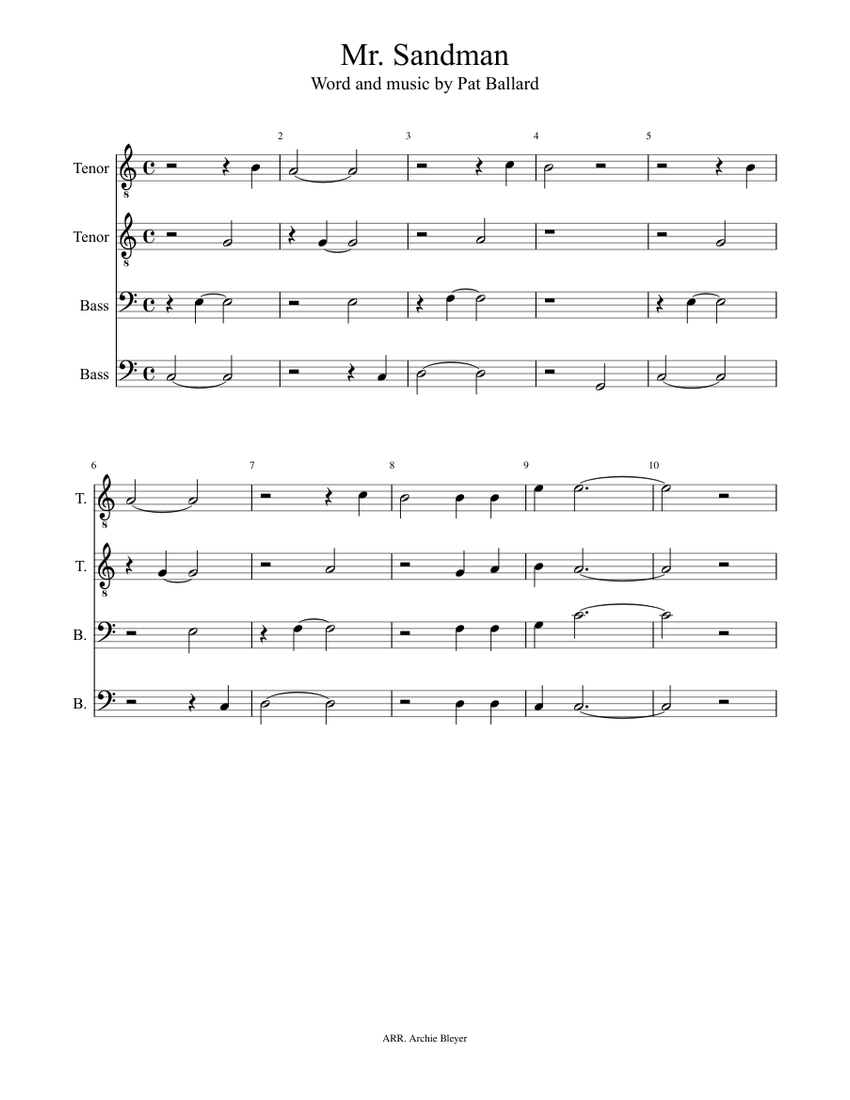 Sandman Sheet music for Bass (Mixed Duet) | Musescore.com