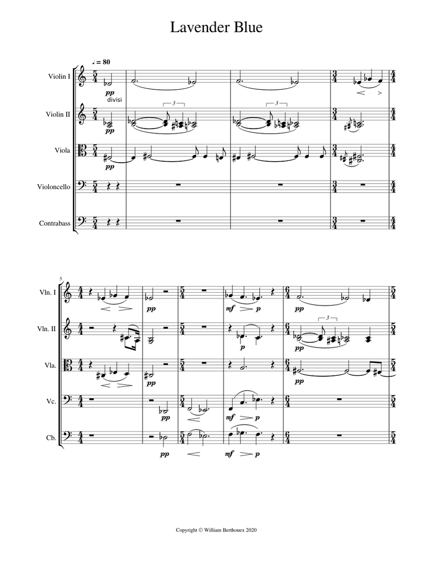 Lavender Blue Sheet music for Contrabass, Violin, Viola, Cello (String ...