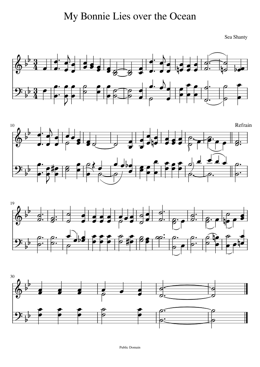 My Bonnie Lies Over The Ocean - Charles E. Pratt Sheet Music for Piano ...