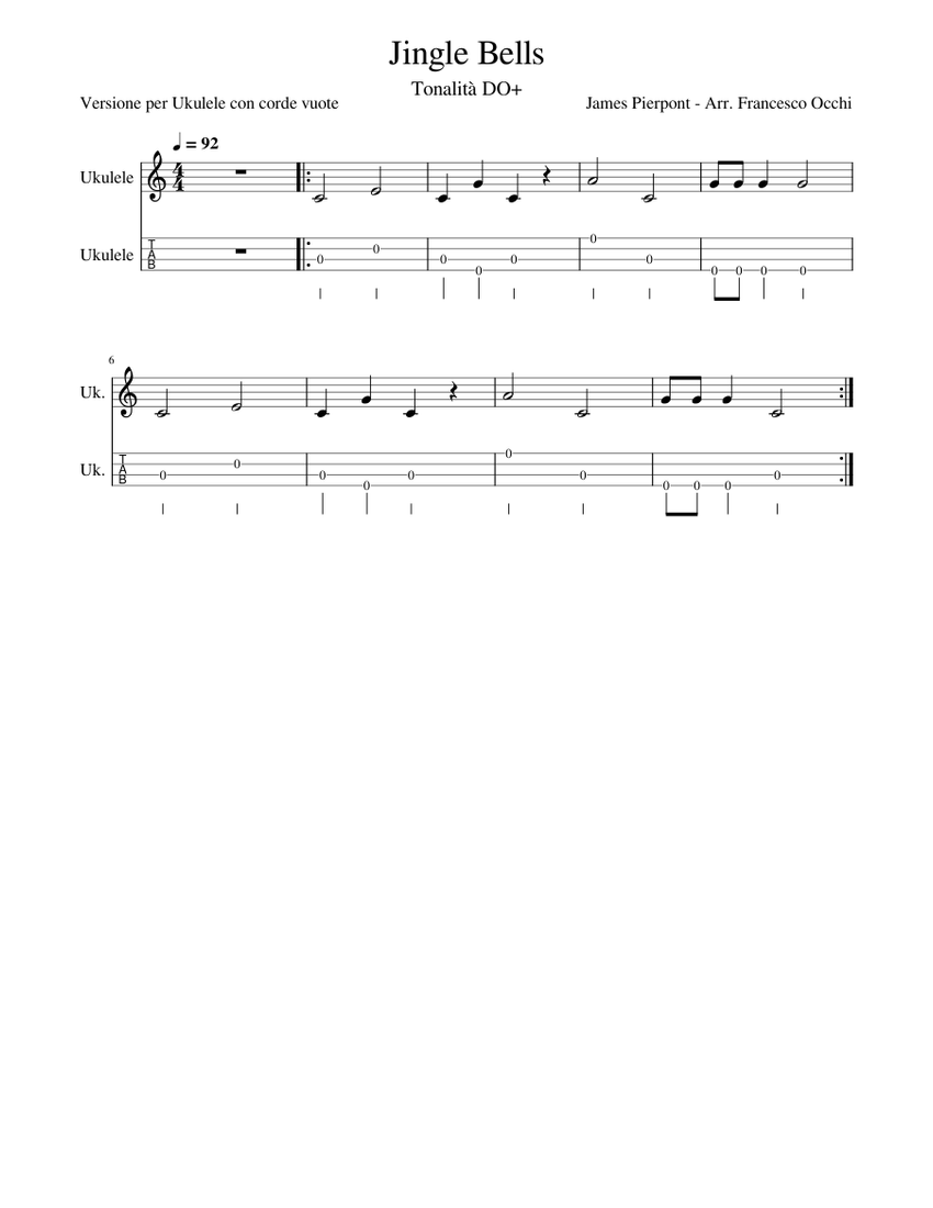 Jingle Bells per Ukulele - Corde vuote Sheet music for Ukulele (Solo ...