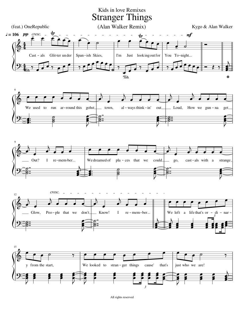 Stranger Things - Kygo (Alan Walker Remix) Sheet music for Piano (Solo ...