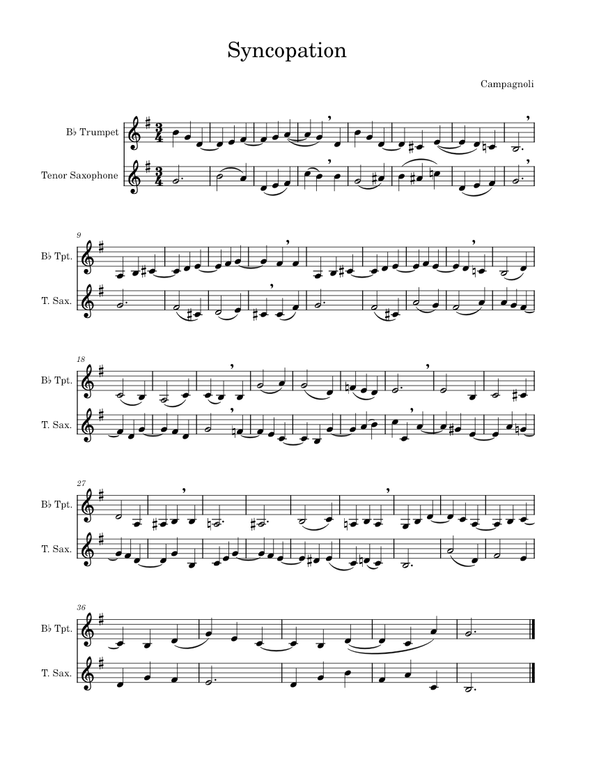 Syncopation – Bartolomeo Campagnoli Syncopation Sheet music for ...