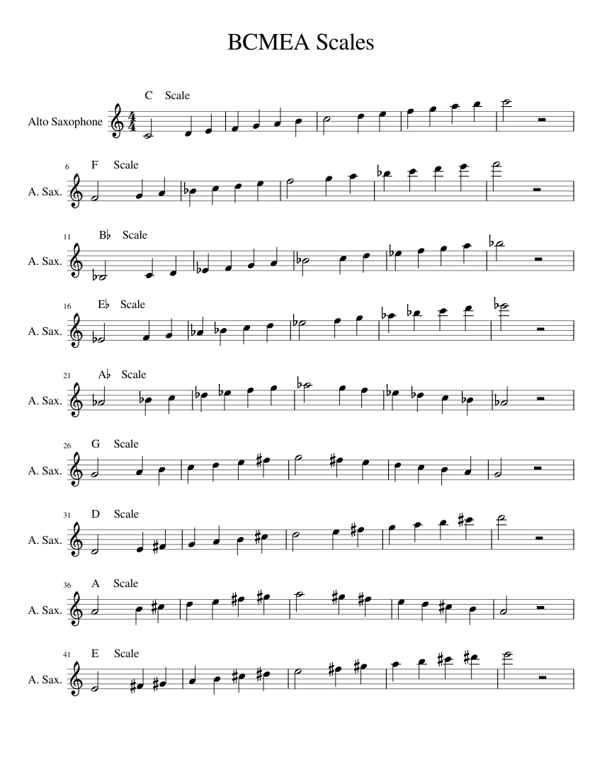 BCMEA Scales 2018 Sheet music for Piano, Saxophone alto (Alto Sax Piano ...