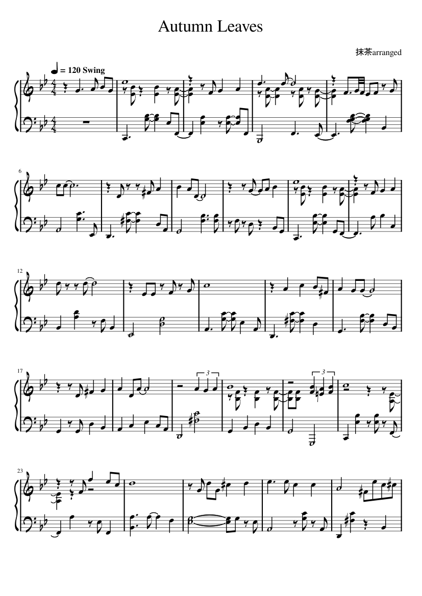 Autumn Leaves Sheet Music for Piano (Solo) | MuseScore.com