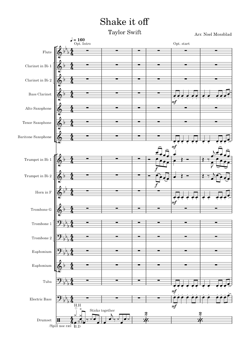 Shake It Off – Taylor Swift Sheet music for Trombone, Tuba, Flute, Saxophone alto & more ...