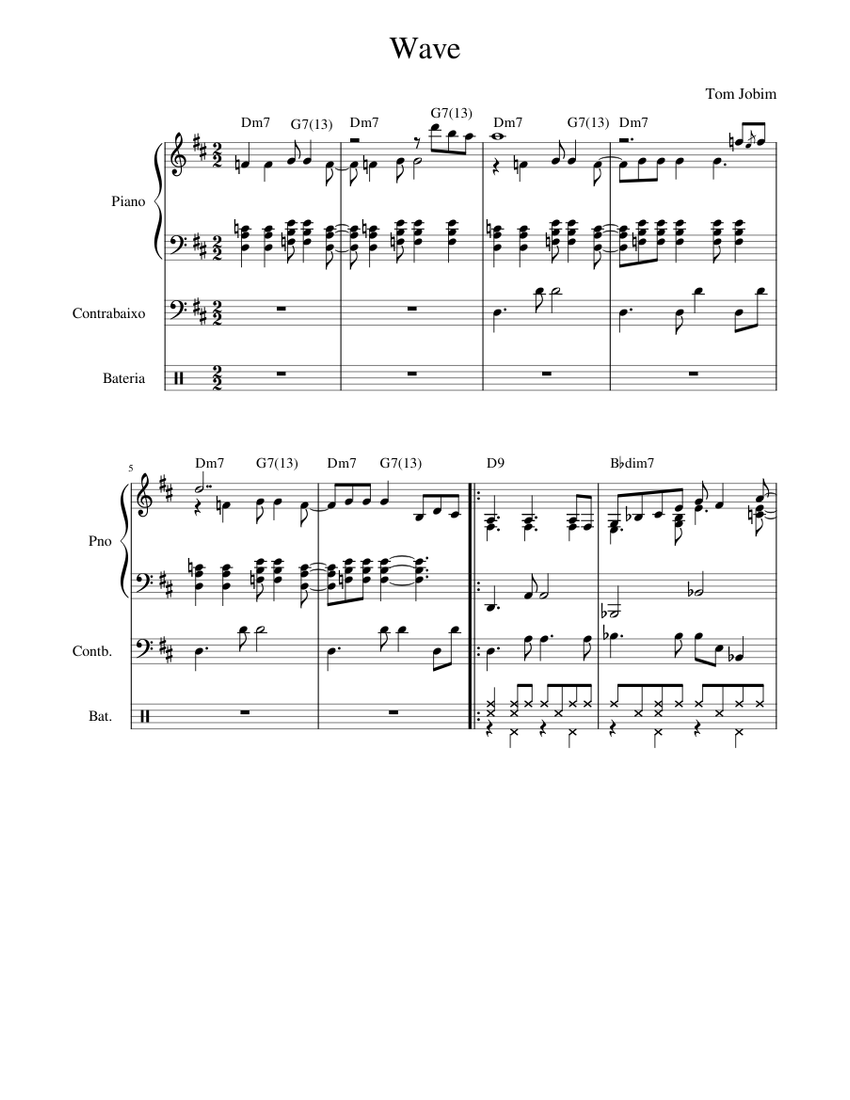 Wave Sheet music for Piano, Bass guitar, Drum group (Mixed Trio ...