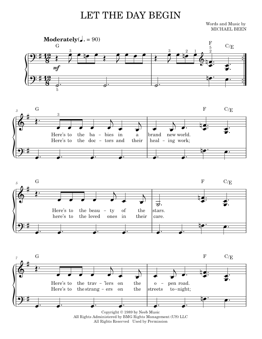 Play Official version of Let the day begin Sheet Music by The Call for ...