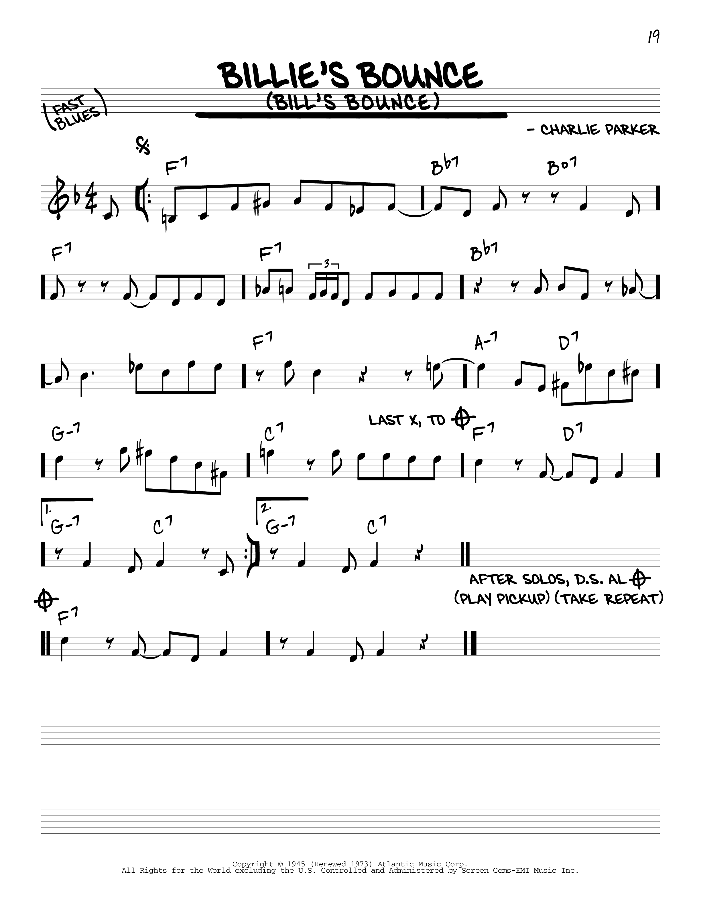 Play Official version of Billie's Bounce Sheet Music by Charlie Parker ...
