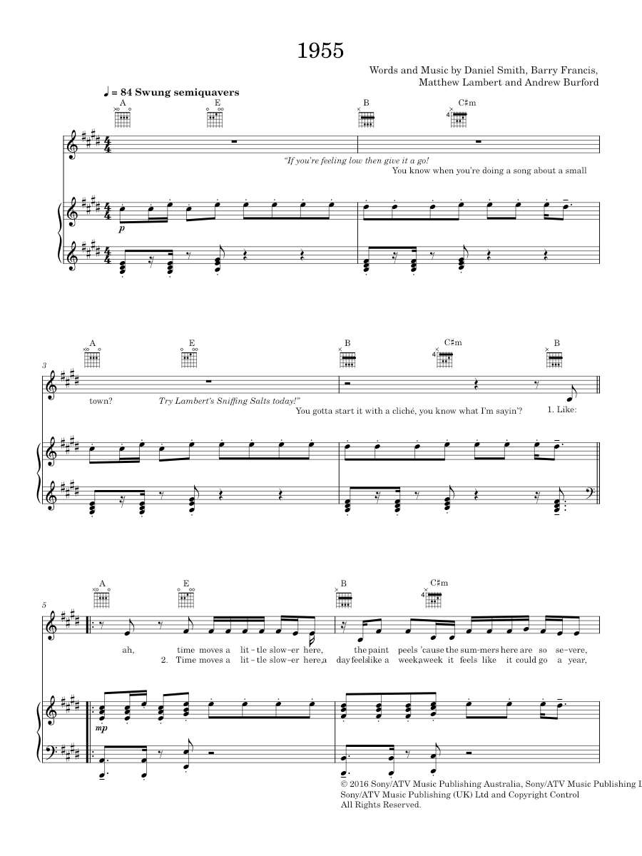 1955 Sheet music for Piano, Vocals by Hilltop Hoods: Music Notes by ...