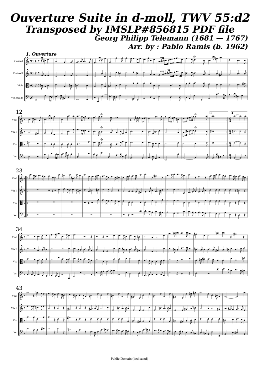 Telemann, G. P. _ Ouverture Suite in d-moll, TWV 55:d2[2 Vln, Vla, Vc ...