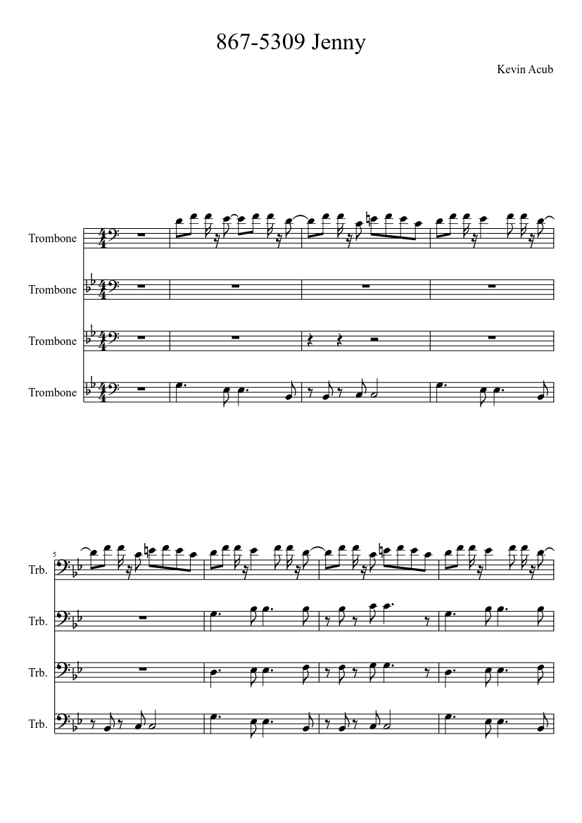 867-5309 Jenny Sheet music for Trombone (Mixed Quartet) | Musescore.com