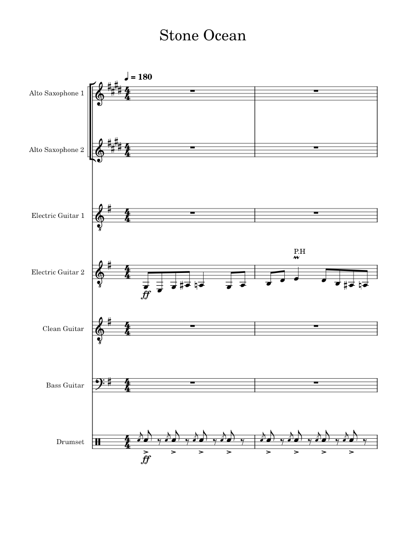 Stone Ocean Sheet music for Saxophone alto, Guitar, Bass guitar, Drum ...