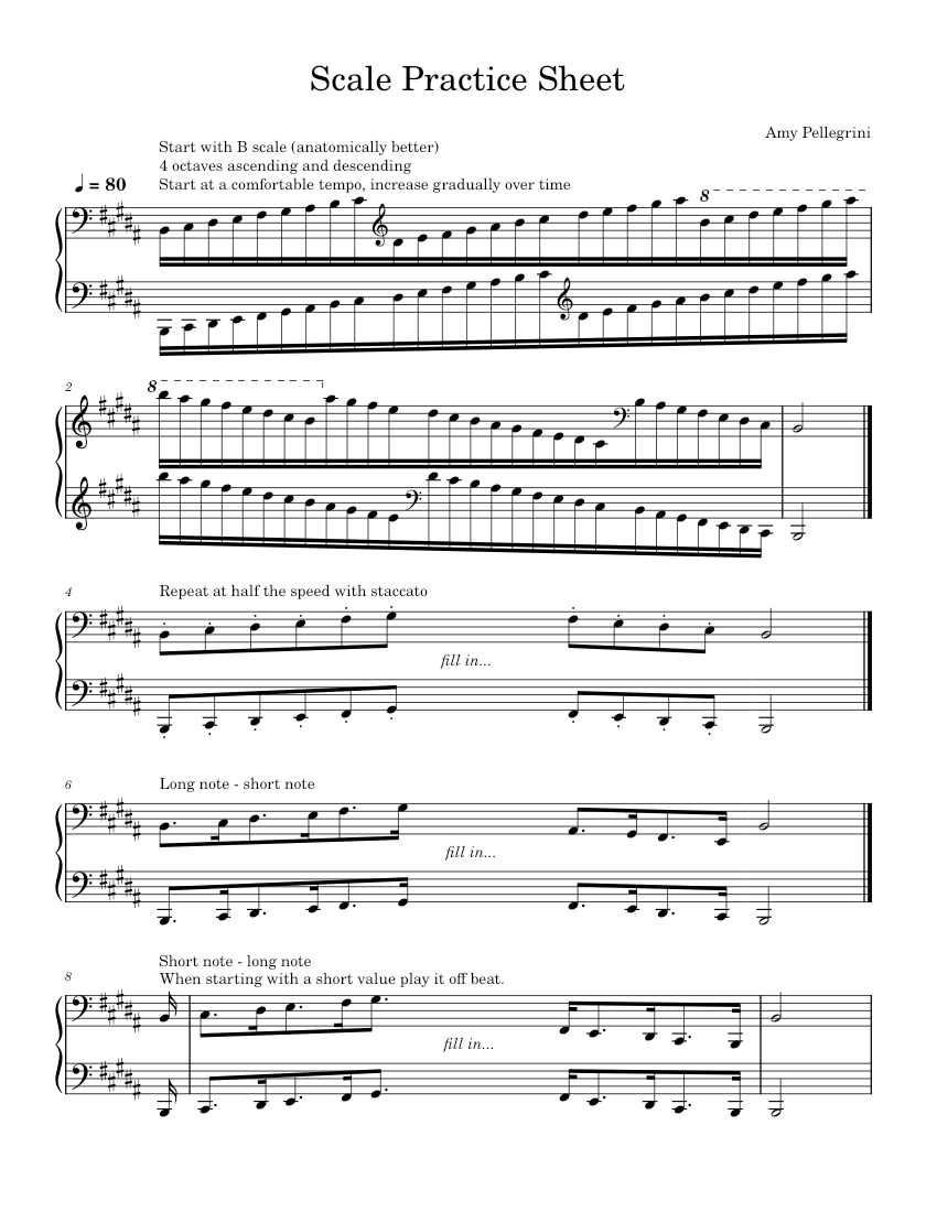 Scale practice sheet - Amy Pellegrini Sheet Music for Piano (Solo) | MuseScore.com