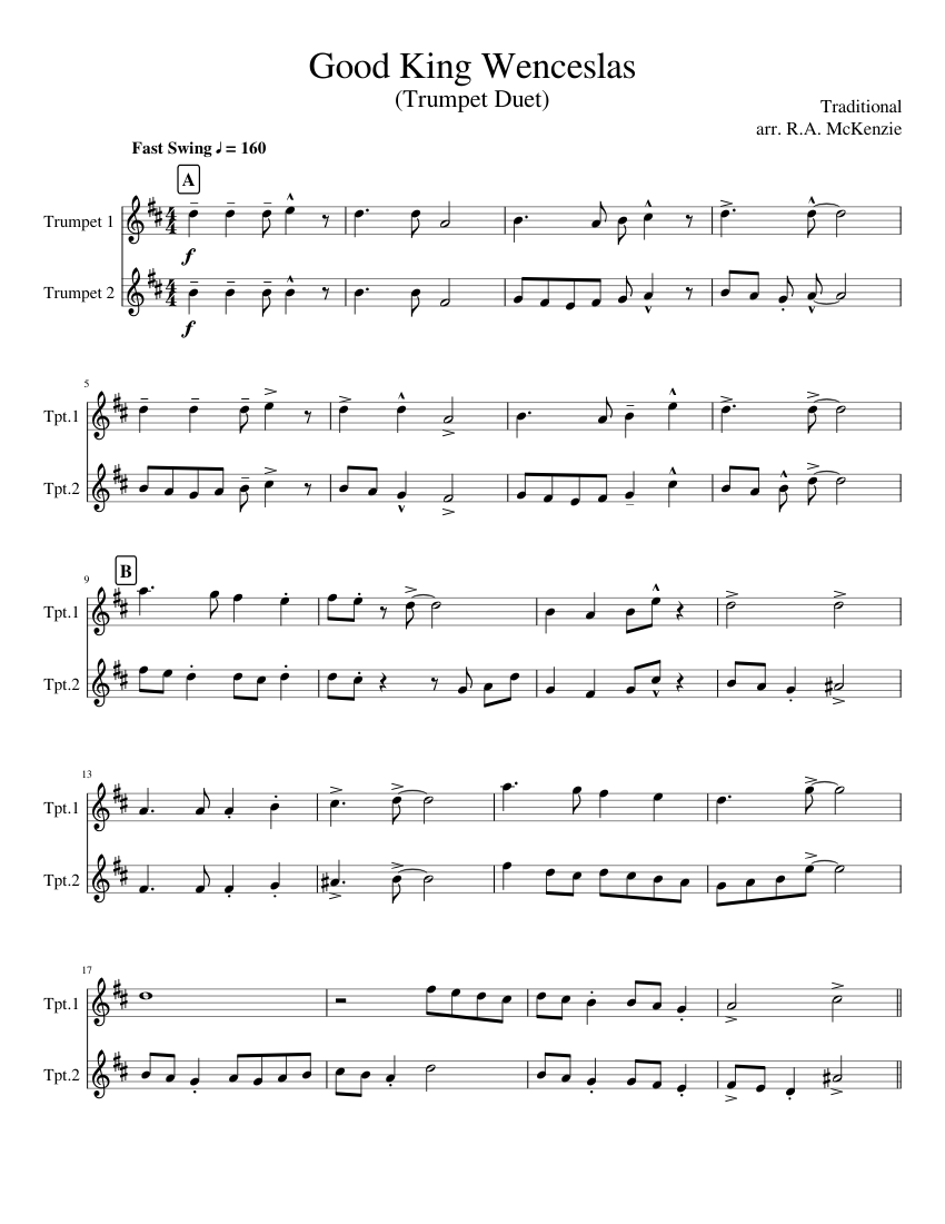 Good King Wenceslas (Trumpet Duet) Sheet music for Trumpet in b-flat ...