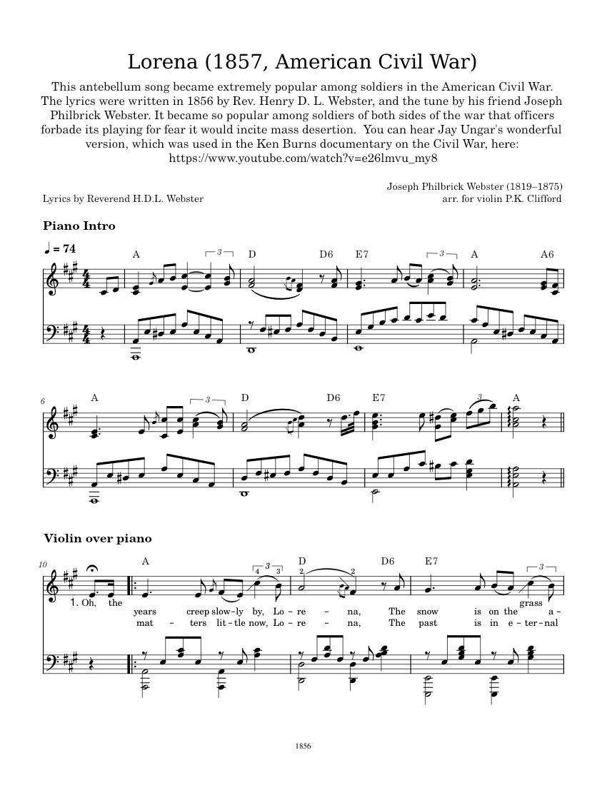 Lorena (1857 Civil War song) by Joseph Philbrick Webster Sheet music ...