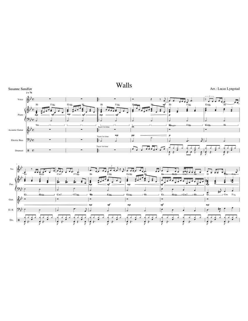 Walls Sheet music for Piano, Vocals, Guitar, Bass guitar & more ...