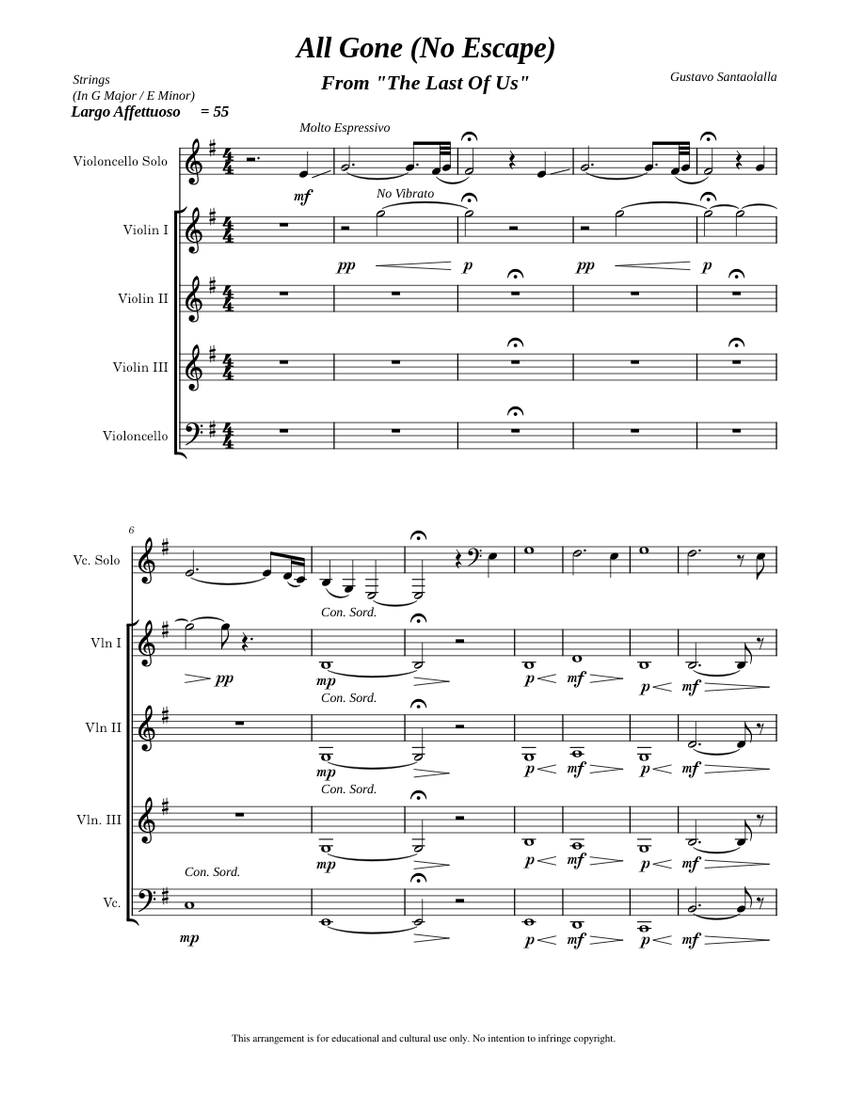 All Gone (No Escape) – Gustavo Santaolalla Sheet music for Violin ...